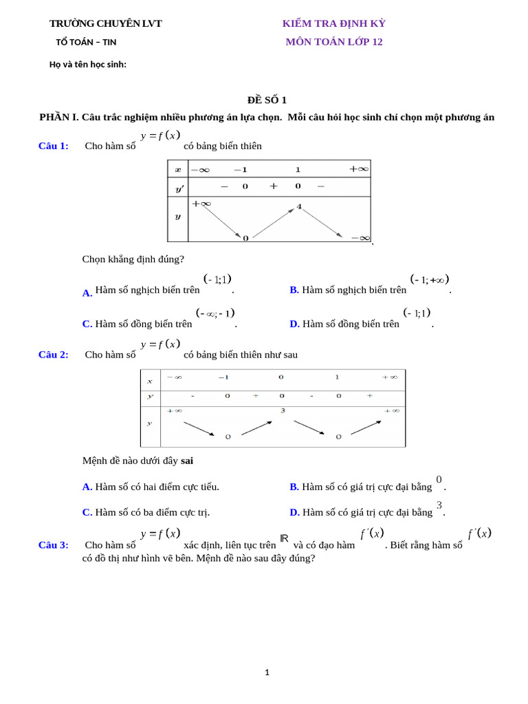 Đề 1- Bài Ktra Bài 1 | PDF