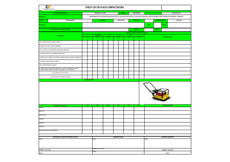 Checklist de Placa Compactadora 2024 | PDF