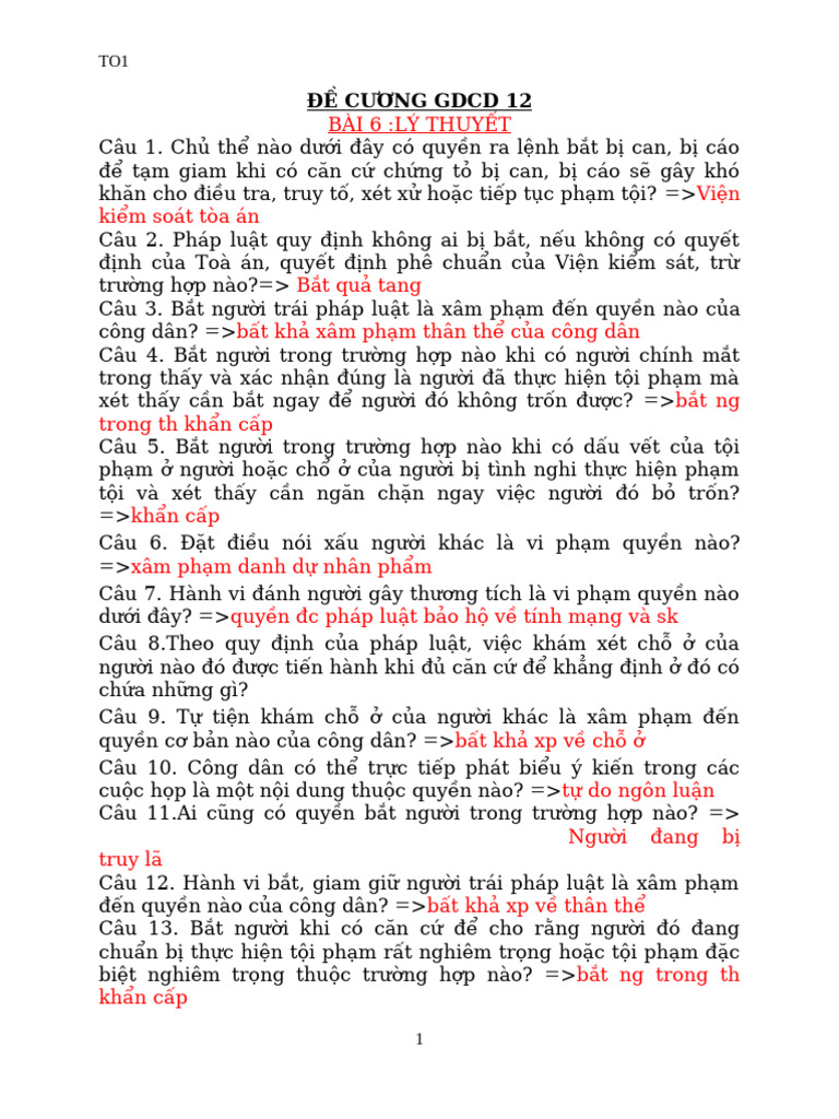 ĐỀ CƯƠNG GDCD 12 | PDF