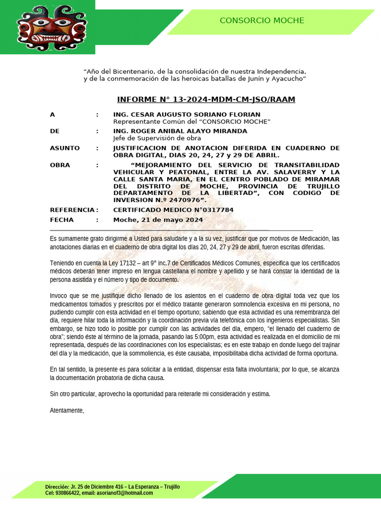 Informe 13 Penalidad Supervisor | PDF