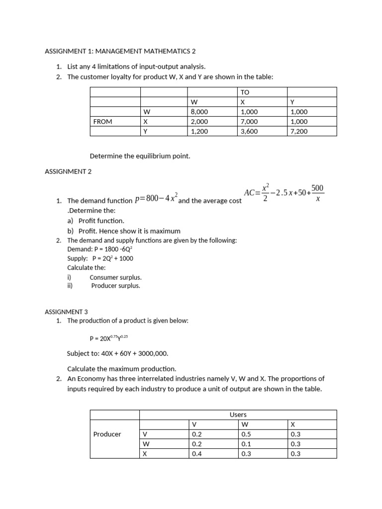 Management Mathematics Assignments Overview | PDF