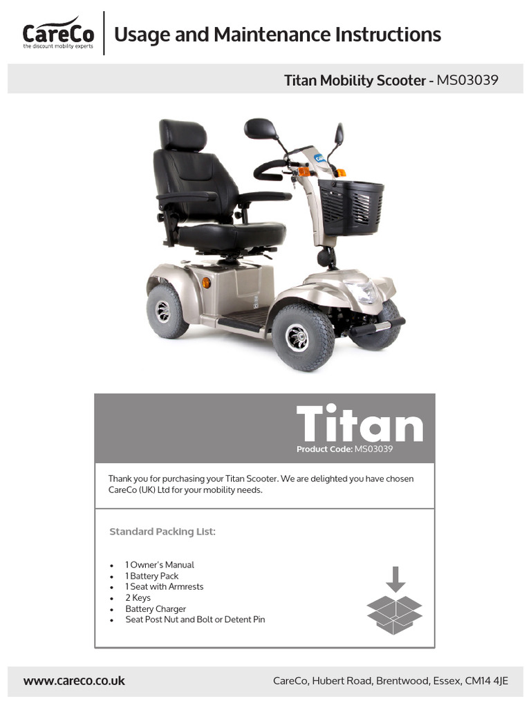 Titan Mobility Scooter User Manual | PDF | Battery Charger | Tire