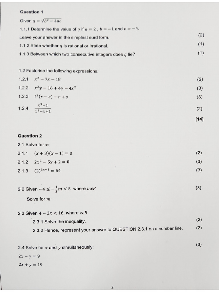 Grade 11 Term 1 Mathematics Paper | PDF
