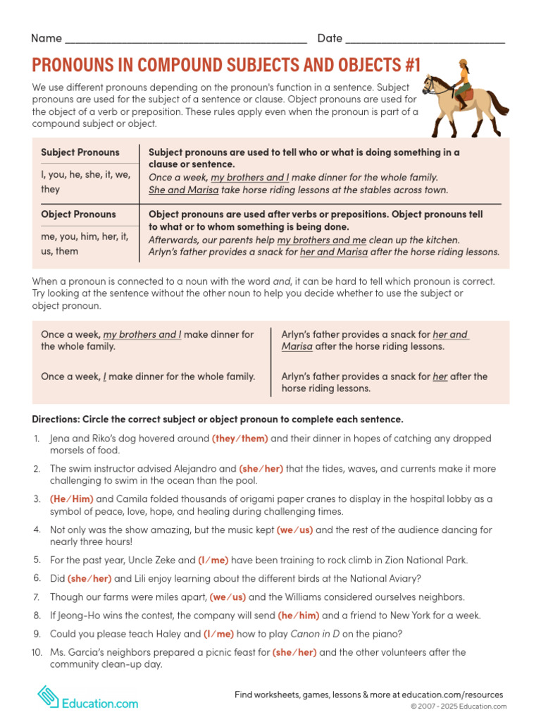 Pronouns in Compound Subjects and Objects | PDF | Pronoun | Subject ...