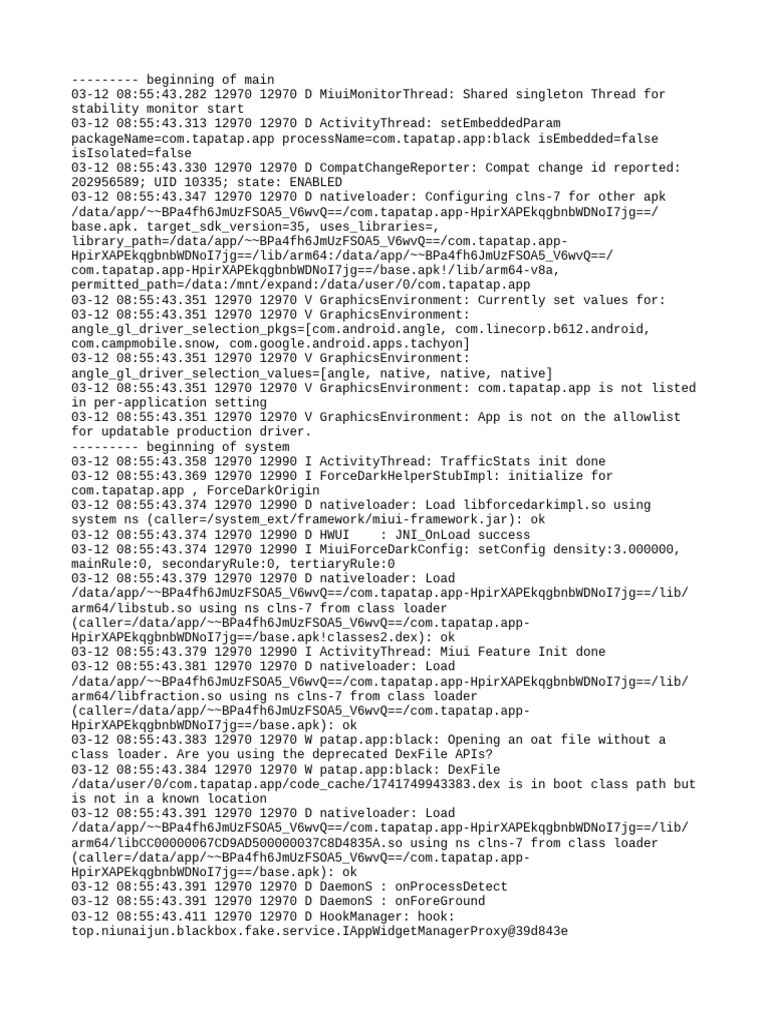 Com - Tapatap.app Logcat | PDF | String (Computer Science) | Cache (Computing)