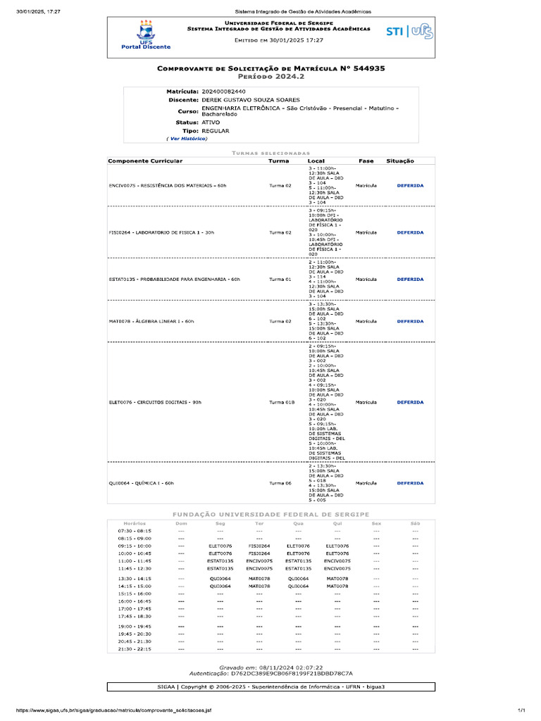 Comprovante de Matrícula 2025 | PDF