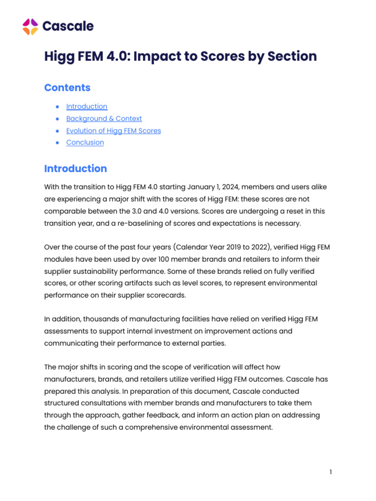 Higg FEM 4.0 Impact To Scores by Section | PDF