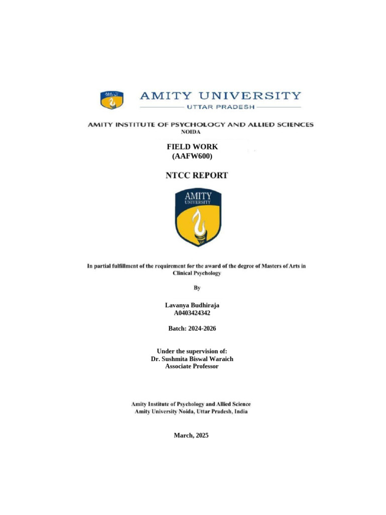 Lavanya Budhiraja NTCC Report | PDF | Mental Disorder | Obsessive–Compulsive Disorder