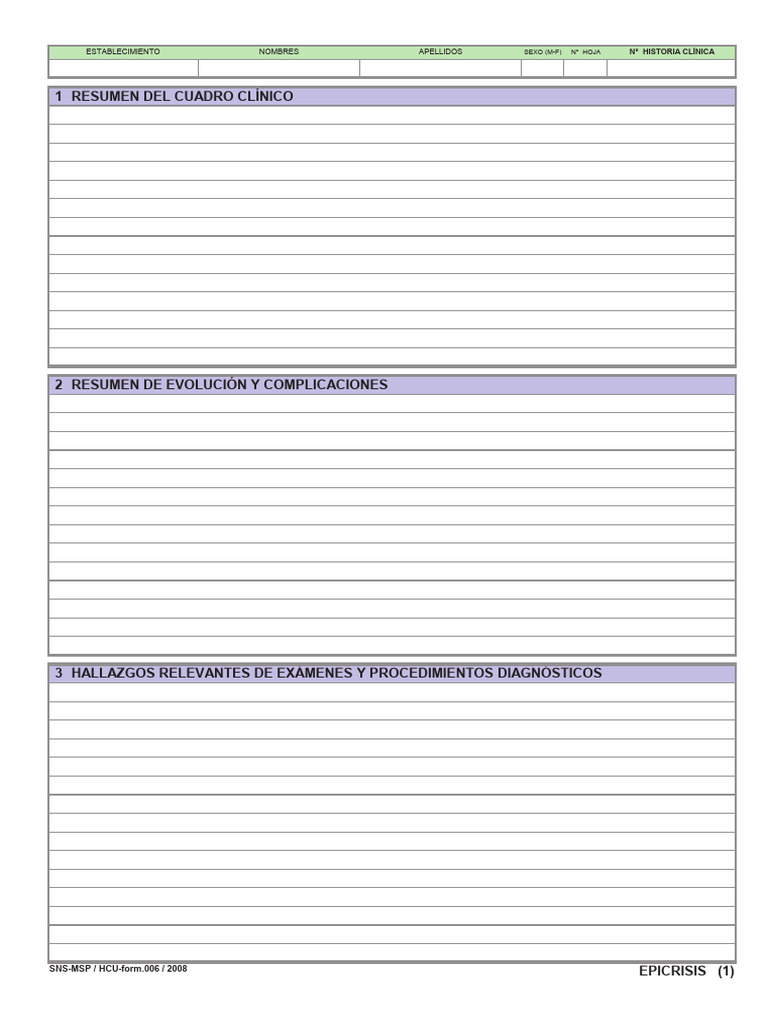 Epicrisis Sns MSP Hcu Form.006 2008 | PDF