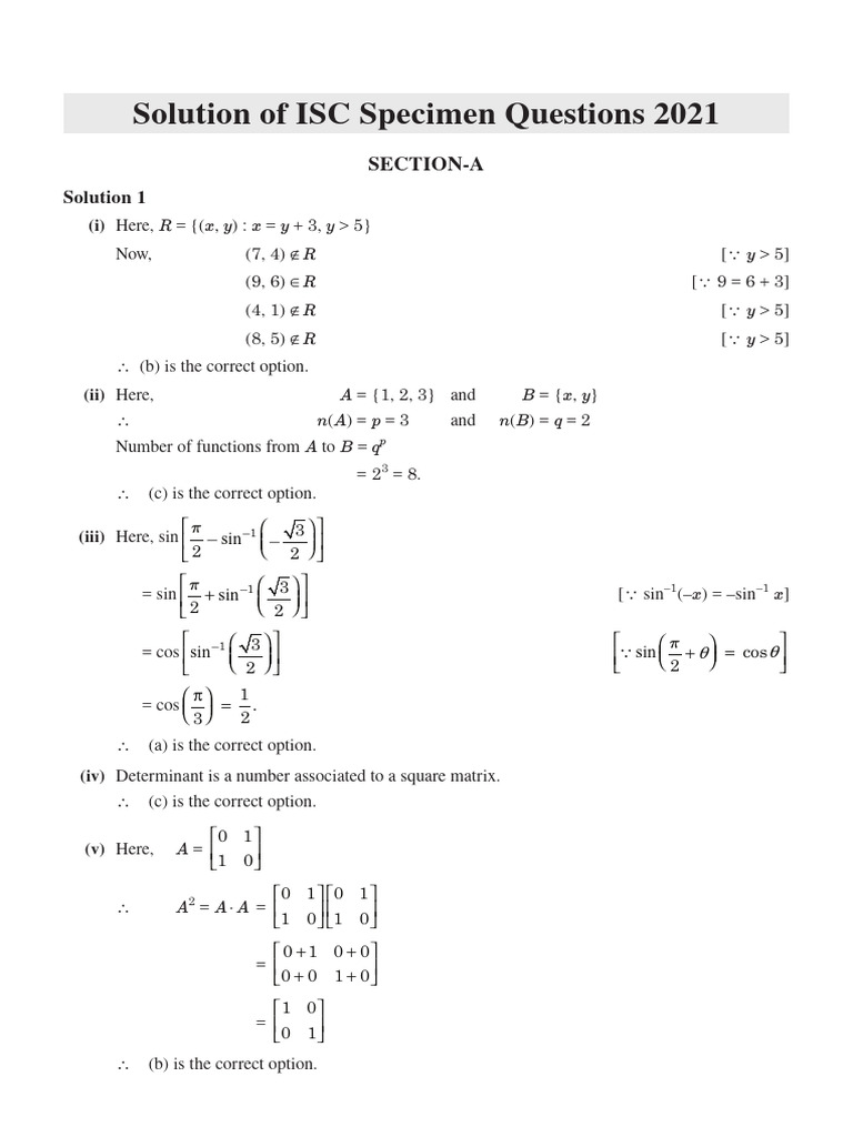 Solution of Specimen Questions 2021 | PDF | Mathematical Physics | Mathematical Objects