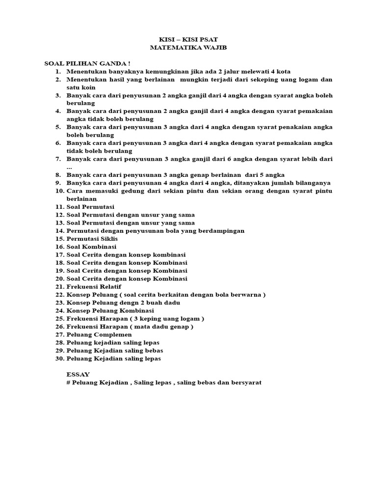 KISI - Kisi Psat Mtk Wajib | PDF