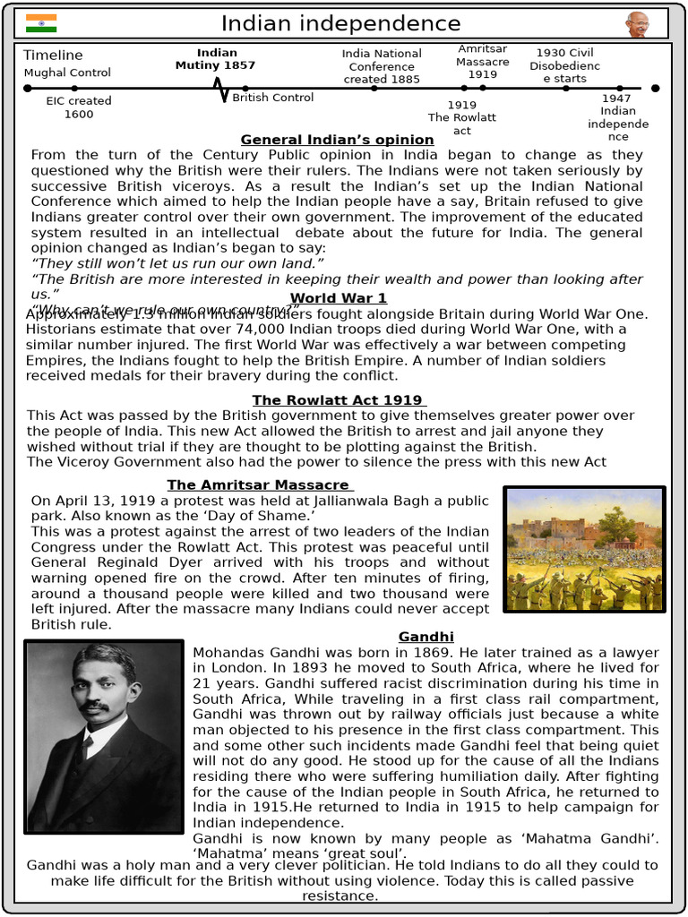 Key Events in Indian Independence | PDF | Mahatma Gandhi | British Raj