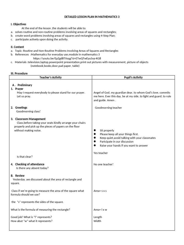 Math Lesson Plan: Area of Shapes | PDF | Area