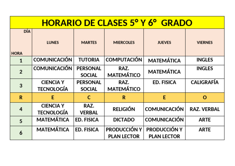 Horario de Clases 4to | PDF
