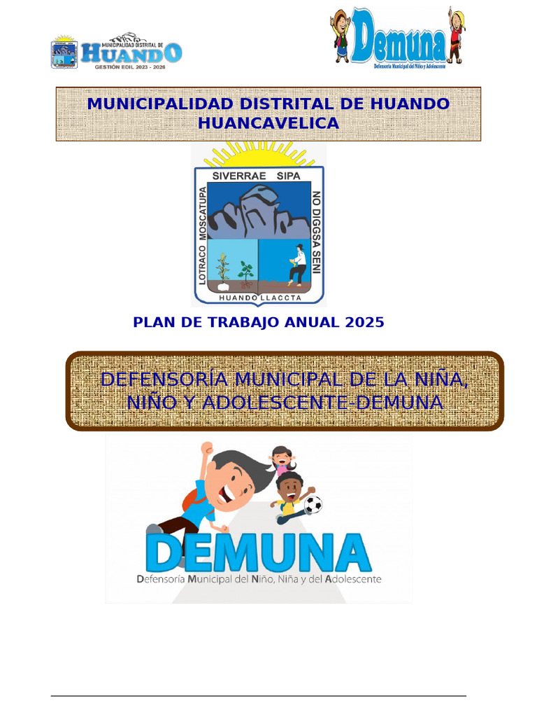 Plan de Trabajo Anual Demuna 2025 | PDF | Derechos de los niños | Abuso infantil