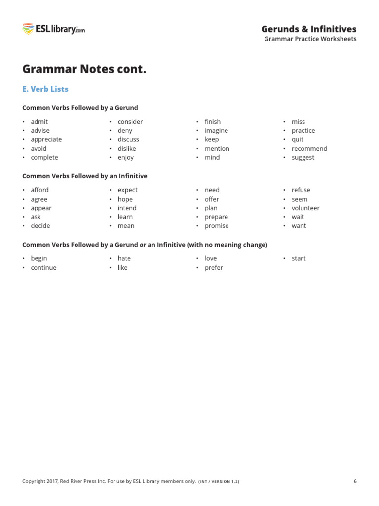Gerunds and Infinitives Worksheets | PDF