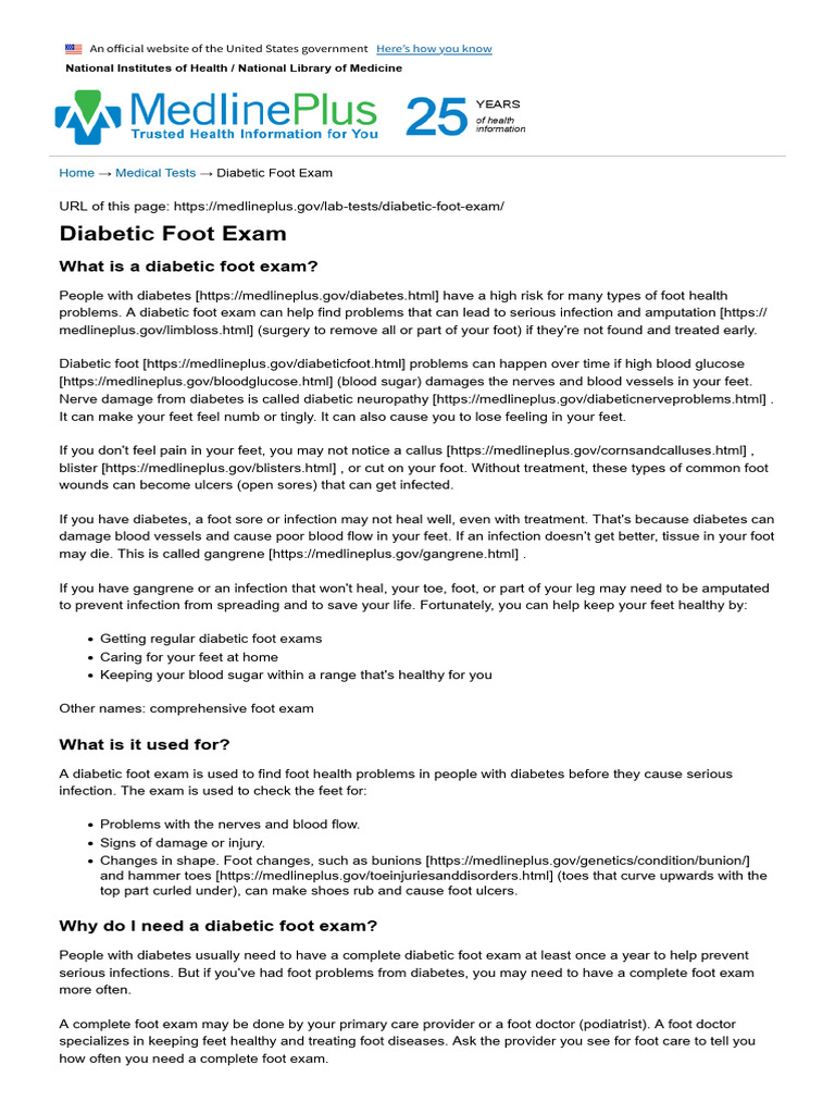 Diabetic Foot Exam Overview | PDF | Diabetes | Human Diseases And Disorders