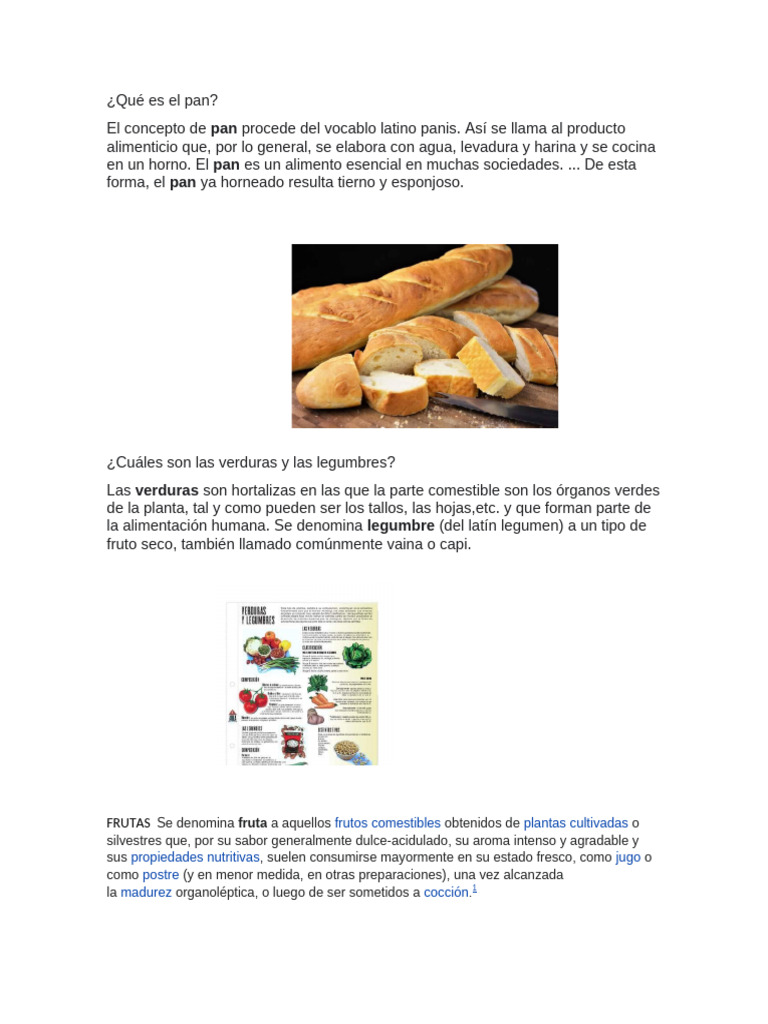Verduras y frutas: conceptos clave | PDF | Alimentos | Panes