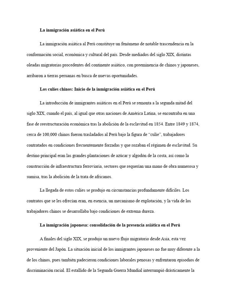 Historia Inmigracion Asiatica | PDF | Inmigración | Perú