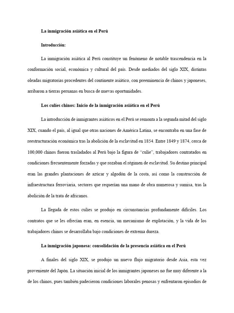 Historia Inmigracion Asiatica 1 | PDF | Inmigración | Perú