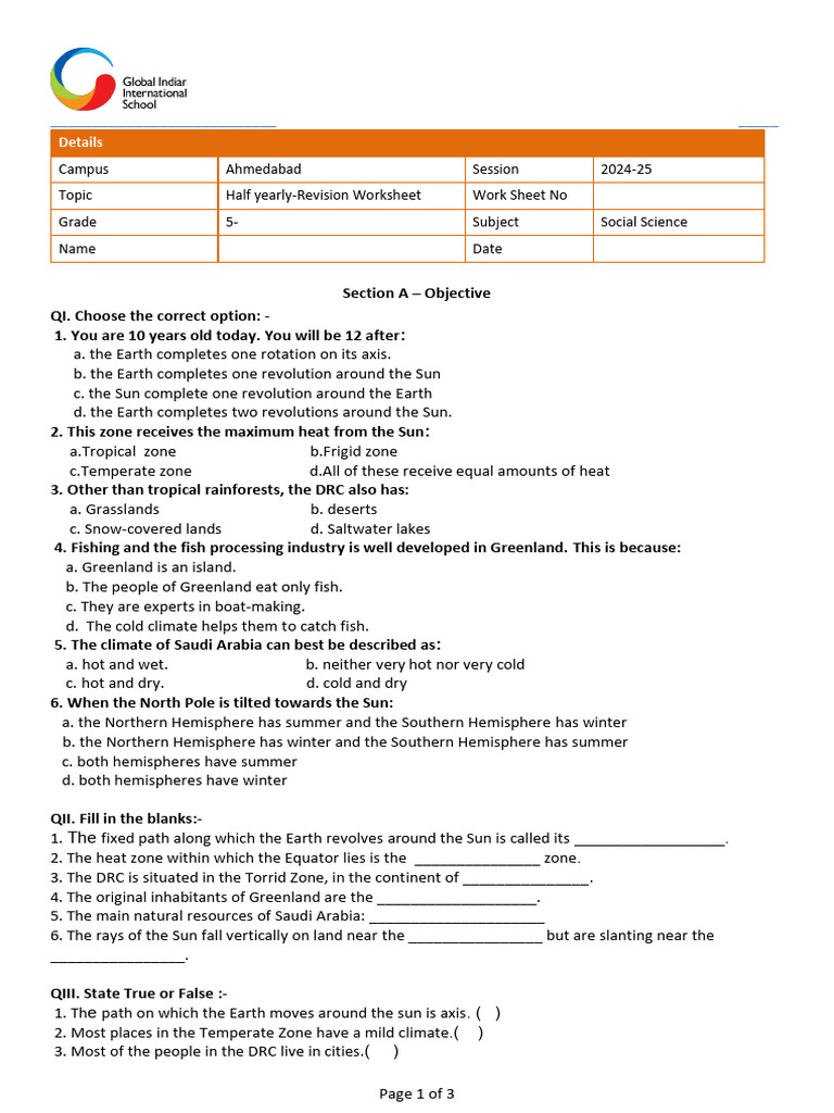 Rev Grade5 Halfyearly 2024 25 3 | PDF | Tropics | Earth
