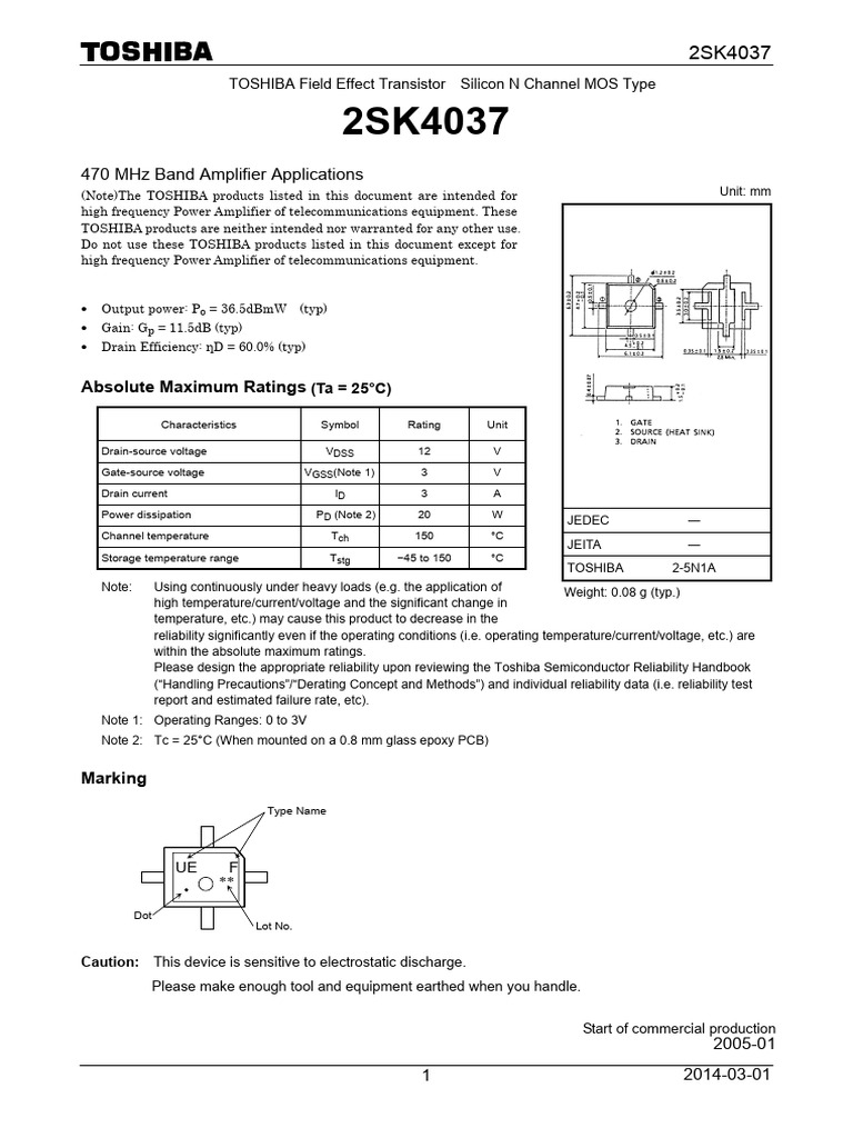 2SK4037_datasheet_en_20140301 | PDF | Amplifier | Reliability Engineering
