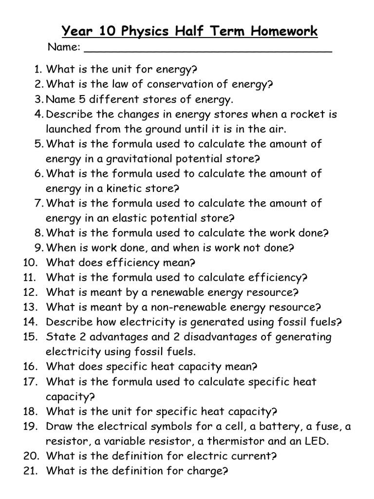 Year 10 Physics Homework Guide | PDF | Series And Parallel Circuits ...