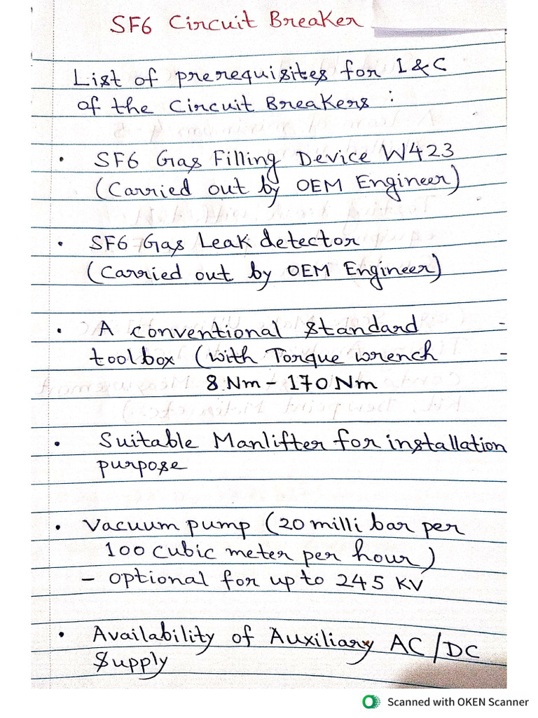 Prerequisites For Installation & Commissioning of SF6 CB-1 | PDF
