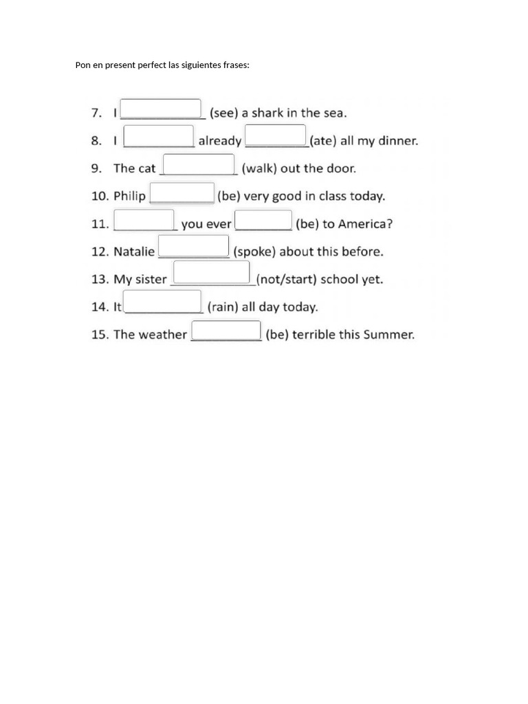 Ejercicios de Present Perfect en Inglés | PDF