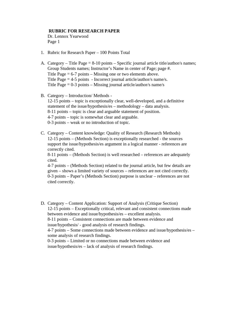 Rubric For Research Paper | PDF | Academic Publishing | Citation