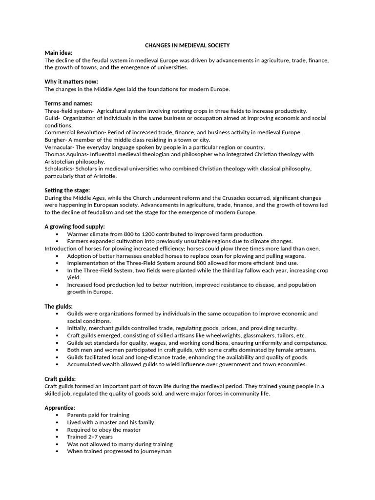 Changes in Medieval Society | PDF | Black Death | Guild