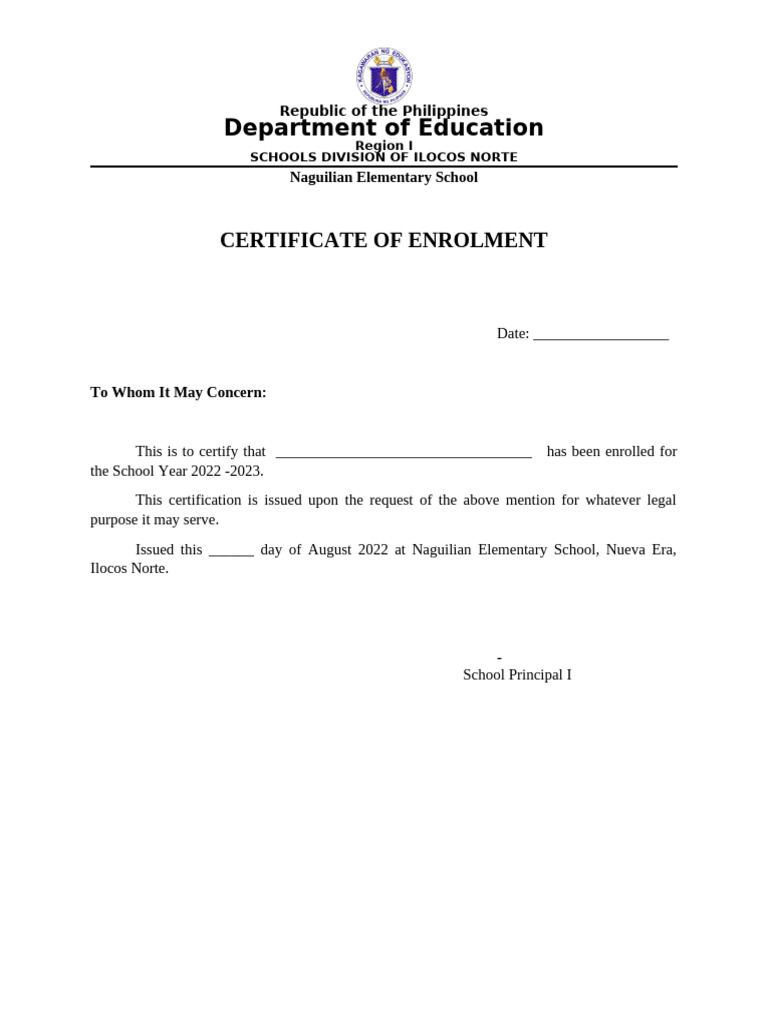 Template - Certificate of Enrolment | PDF