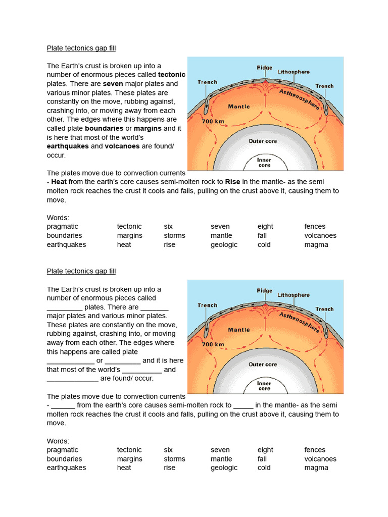 Y9_Plate_tectonics_gap_fill | PDF | Plate Tectonics | Crust (Geology)