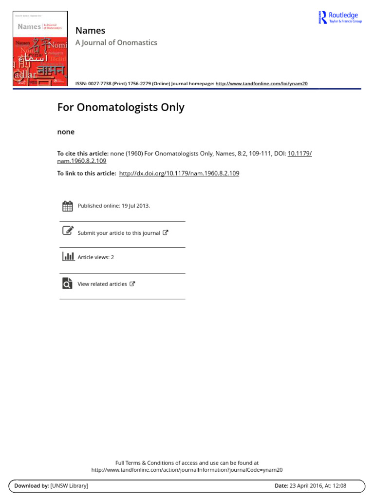 Onomastics News for ANS Members | PDF