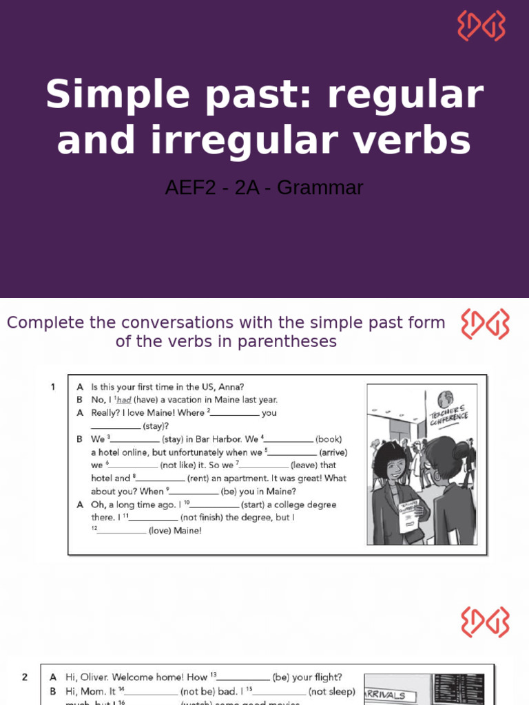 AEF2 - 2A - Simple Past_ Regular and Irregular Verbs | PDF