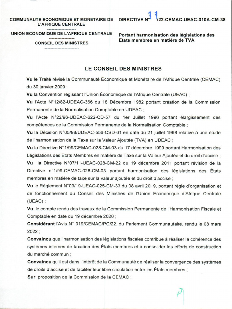CEMAC-Directive-2022-11-TVA | PDF