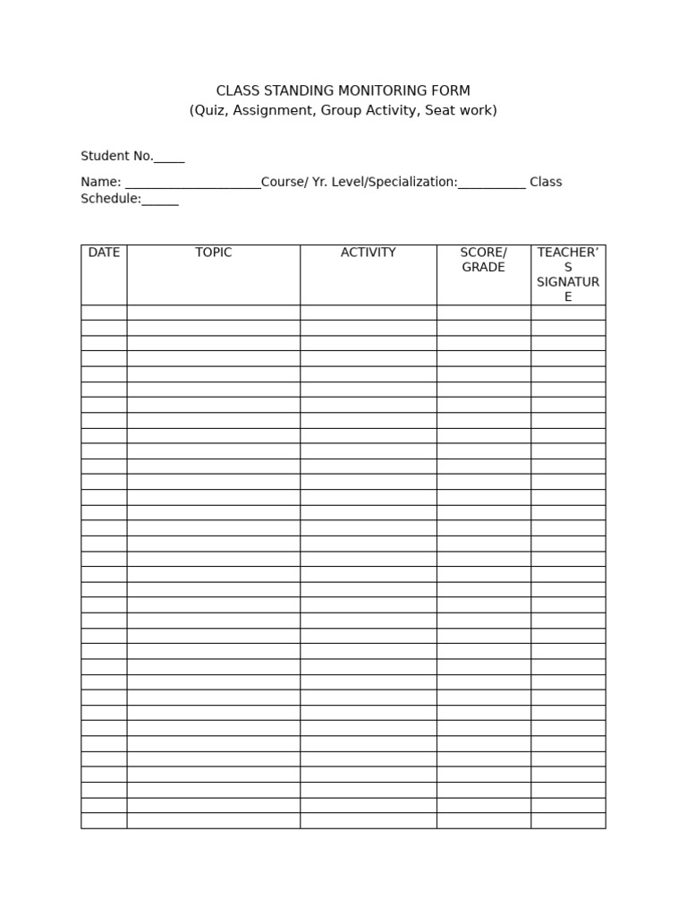 Class Standing Monitoring Form | PDF
