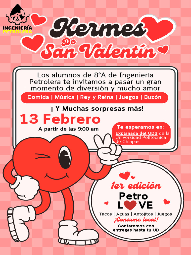 Flyer Kermes de San Valentín,estilo retro color rojo y rosa (1) | PDF