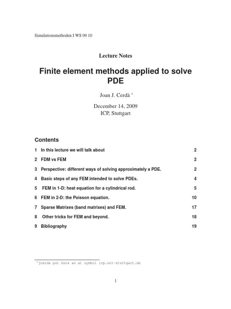 Finite Element Methods Applied To Solve Pde Lecture Notes Pdf Finite Element Method