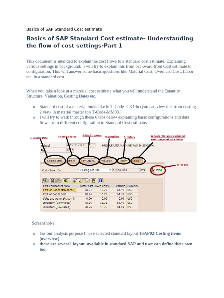 Basics of SAP Standard Cost Estimate | PDF | Valuation (Finance) | Cost