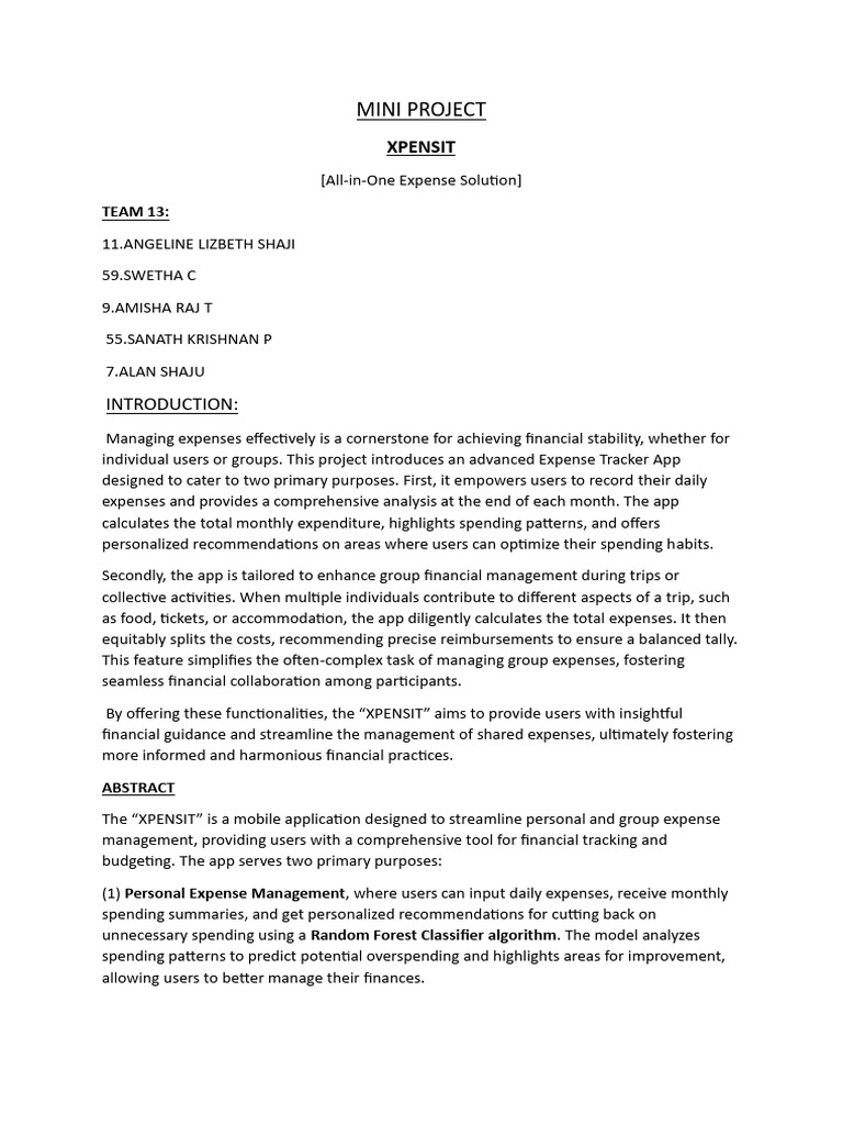 Mini Project | PDF | Expense | Mobile App