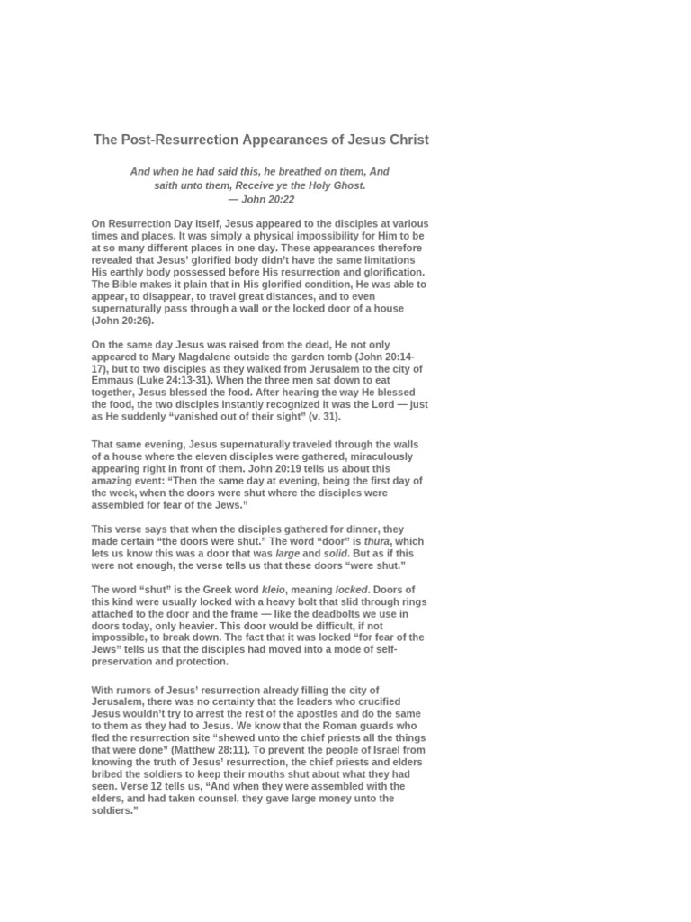 Jesus' Post-Resurrection Appearances | PDF | Jesus | Resurrection Of Jesus