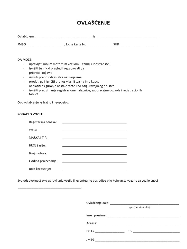 Ovlascenje Za Upravljanje Tudjim Vozilom | PDF