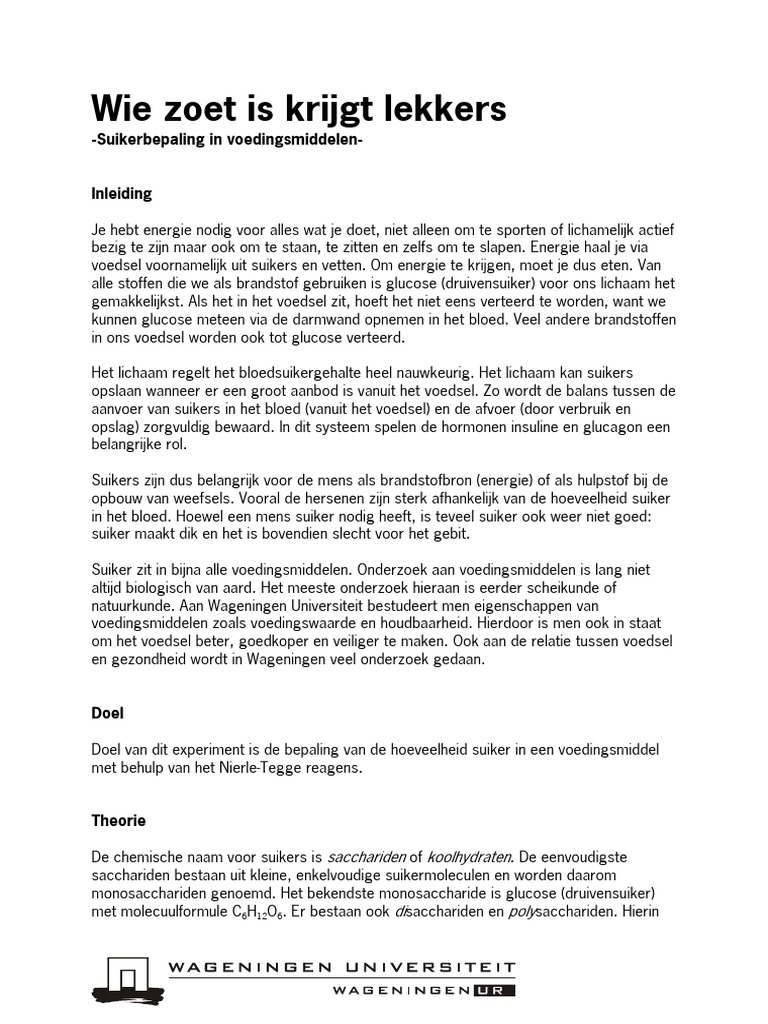 Suikerbepaling (Nierle-Tegge) | PDF