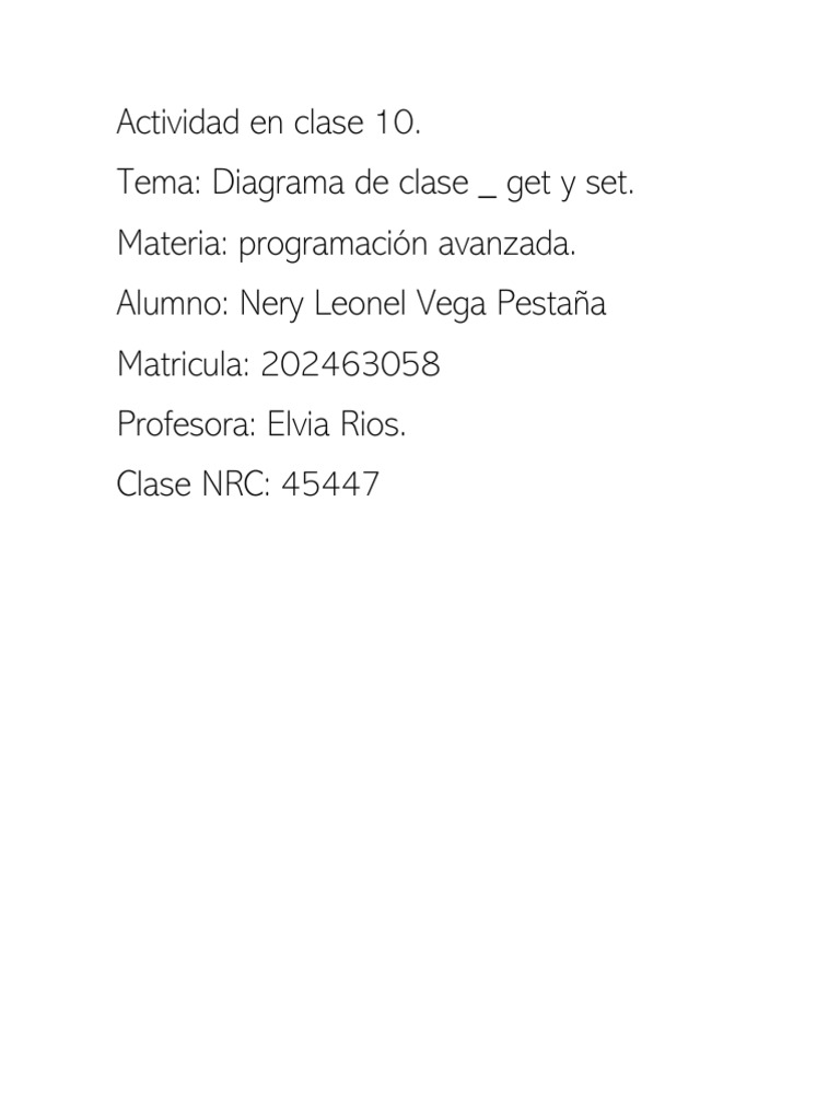 Diagrama de Clase - Get y Set | PDF