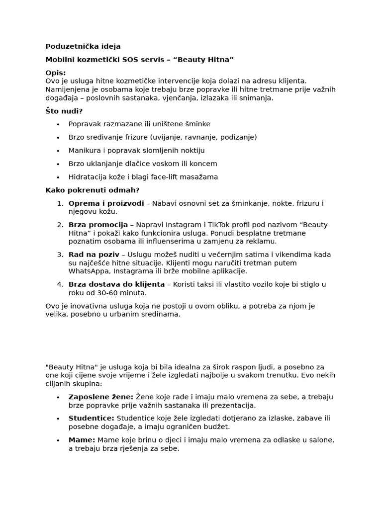 Poduzetnička Ideja - Sos | PDF