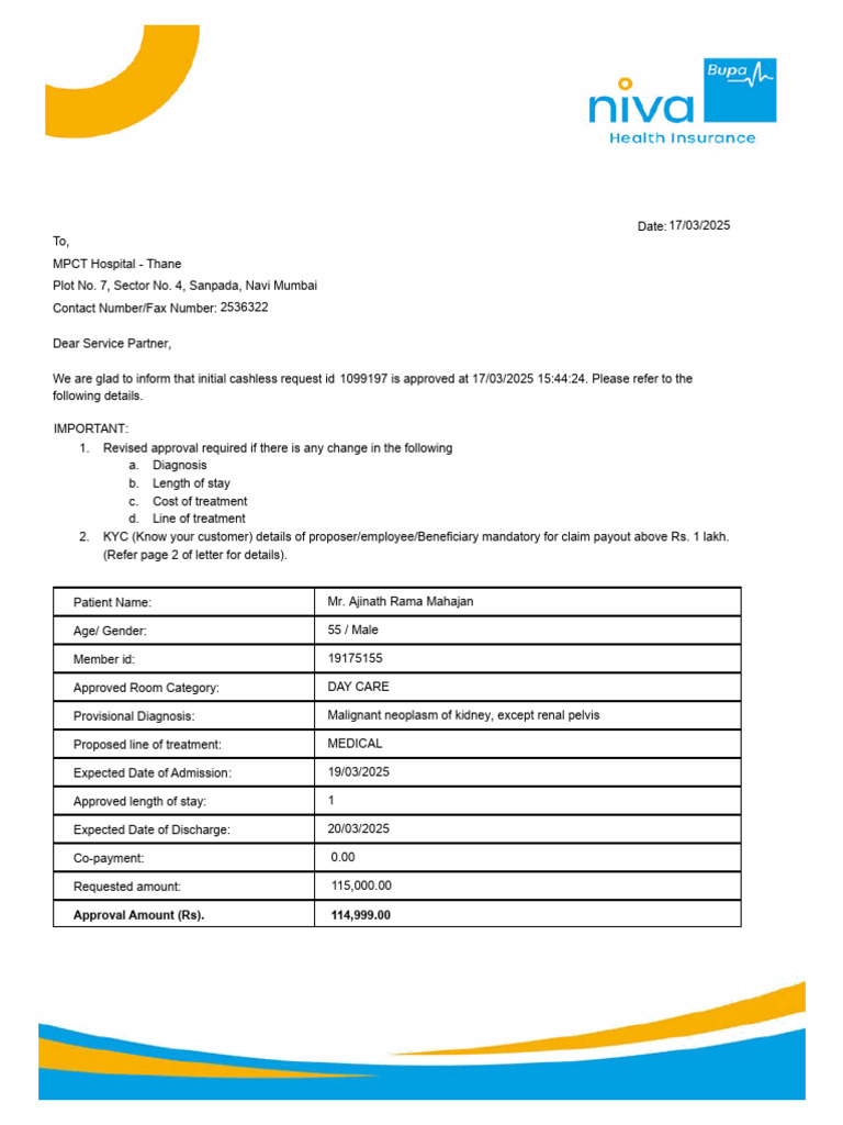 Cashless - Approval - 1099197 - Ajinath Rama Mahajan - 46077 | PDF ...