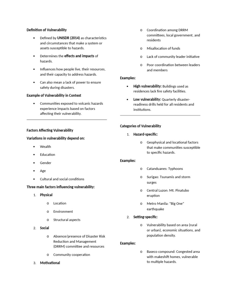 Definition of Vulnerability | PDF | Hazards | Natural Disasters