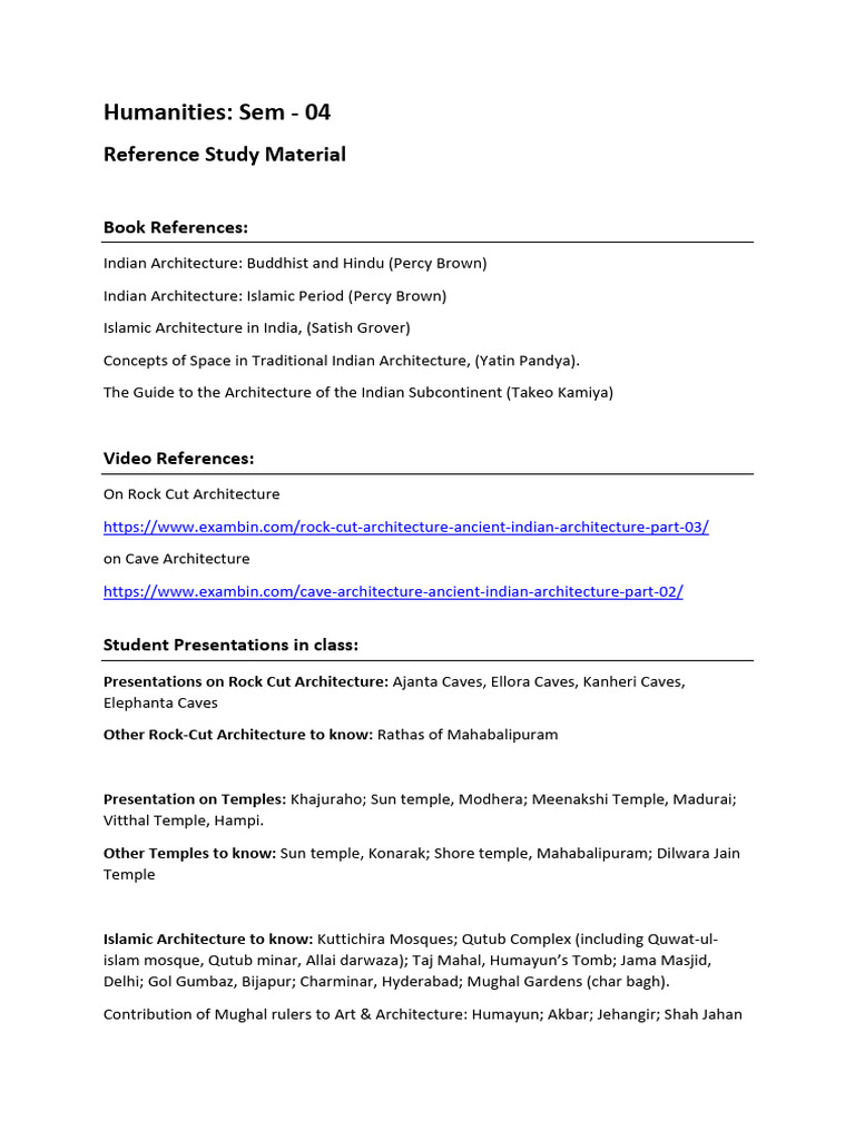 Humanities - Study Reference - Sem4 | PDF