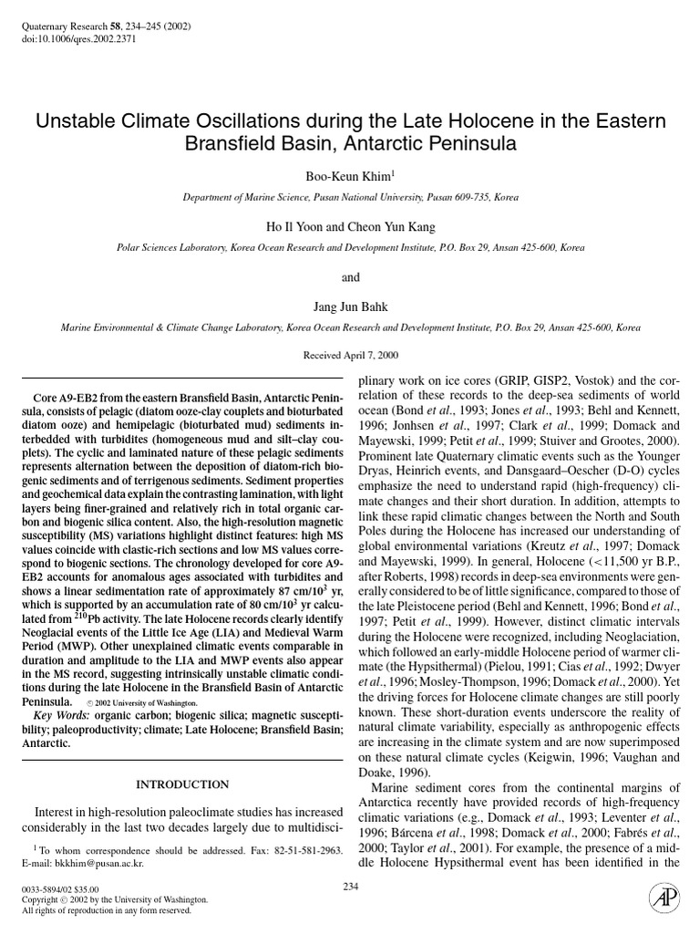 Unstable Climate Oscillations During The Late Holocene in The Eastern ...